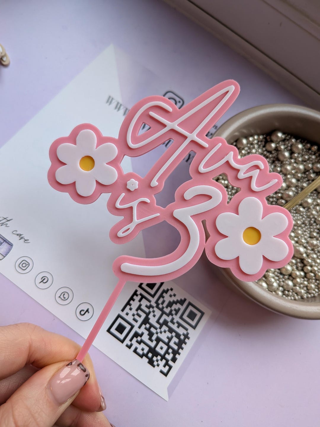 Acrylic Style Personalised Daisy Layered Cake Topper - 3D Food Safe ...