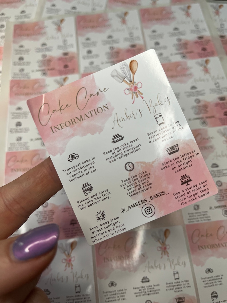 Gloss Personalised Cake Care Information Stickers - Cake Information ...