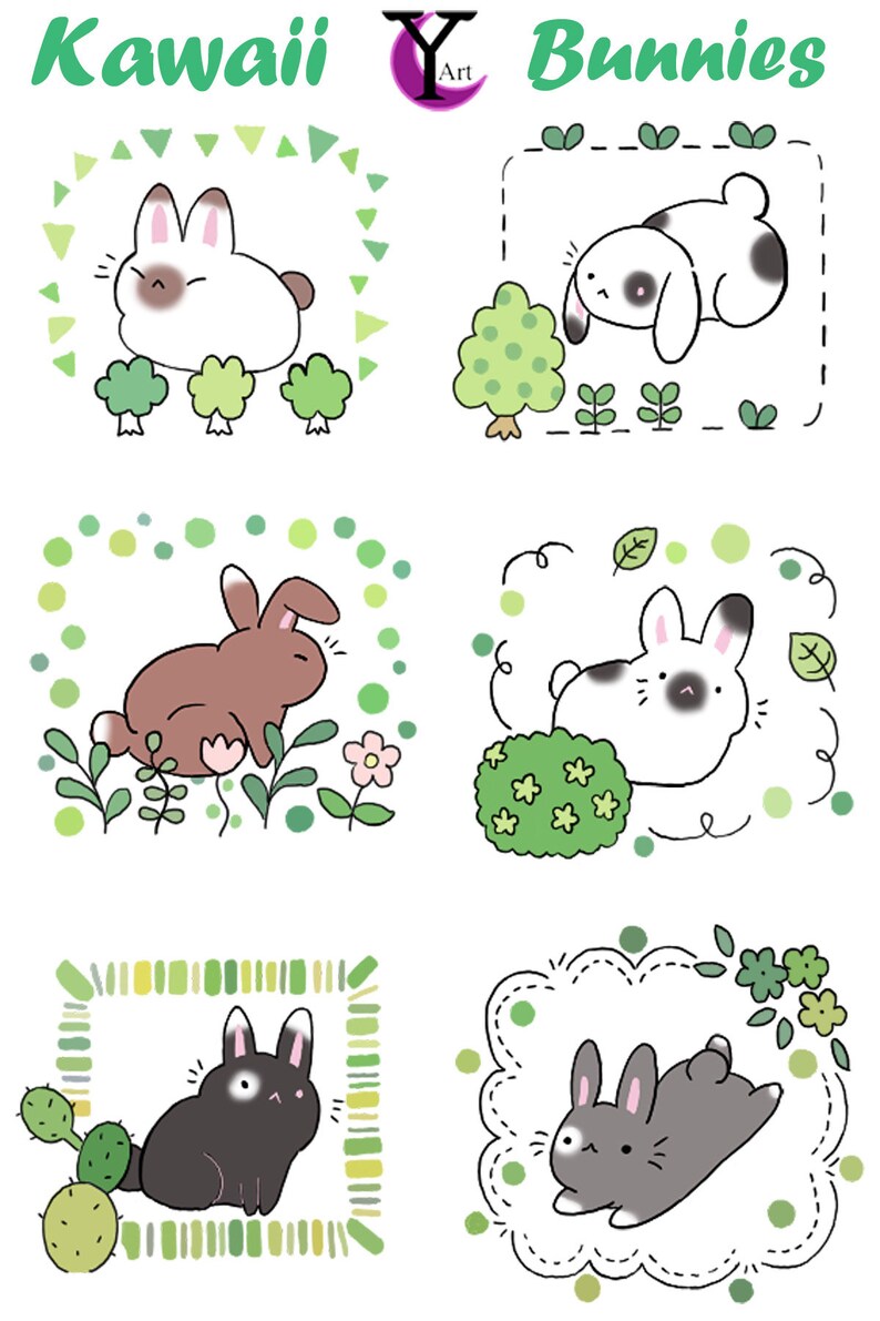 Kawaii Bunny Sticker Sheet Cute and Friendly Different Colors and ...