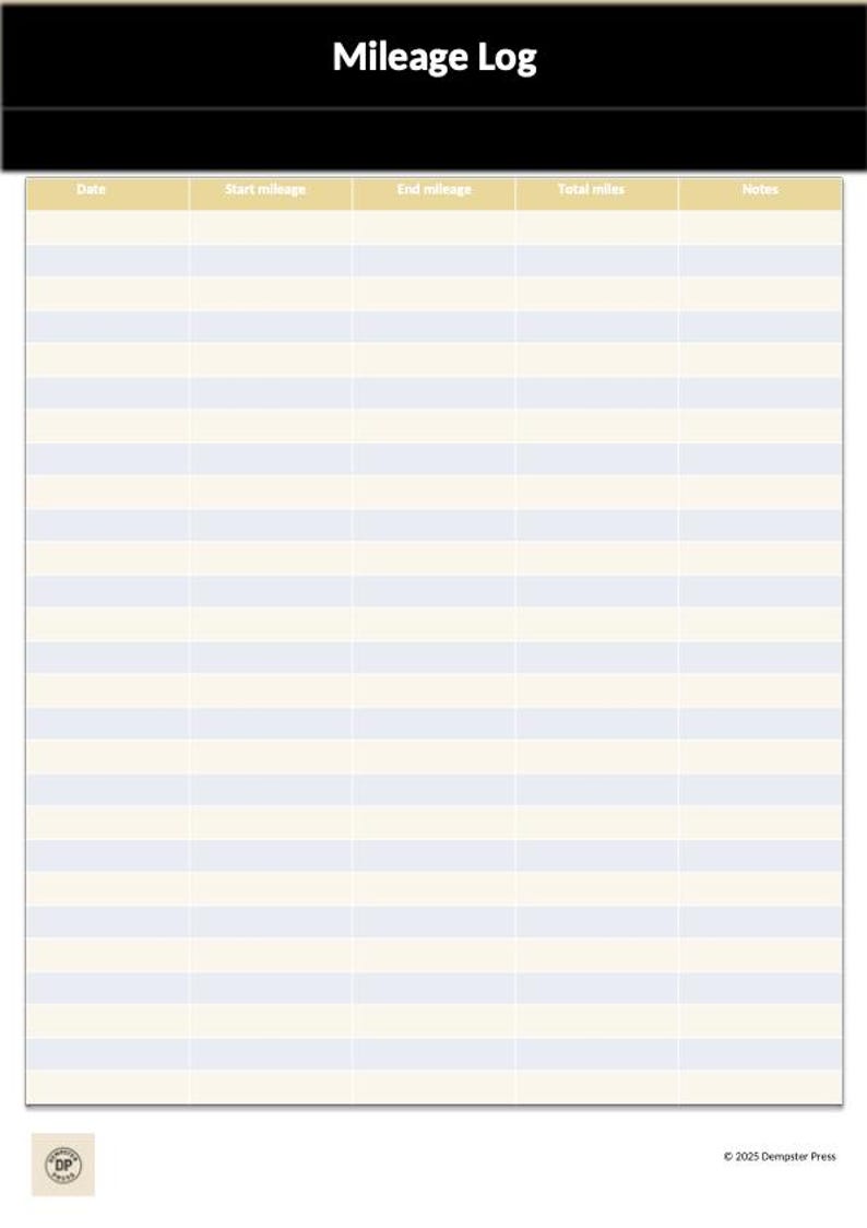 Mileage Log – Logbook – Printable – A4 PDF – Download - Etsy