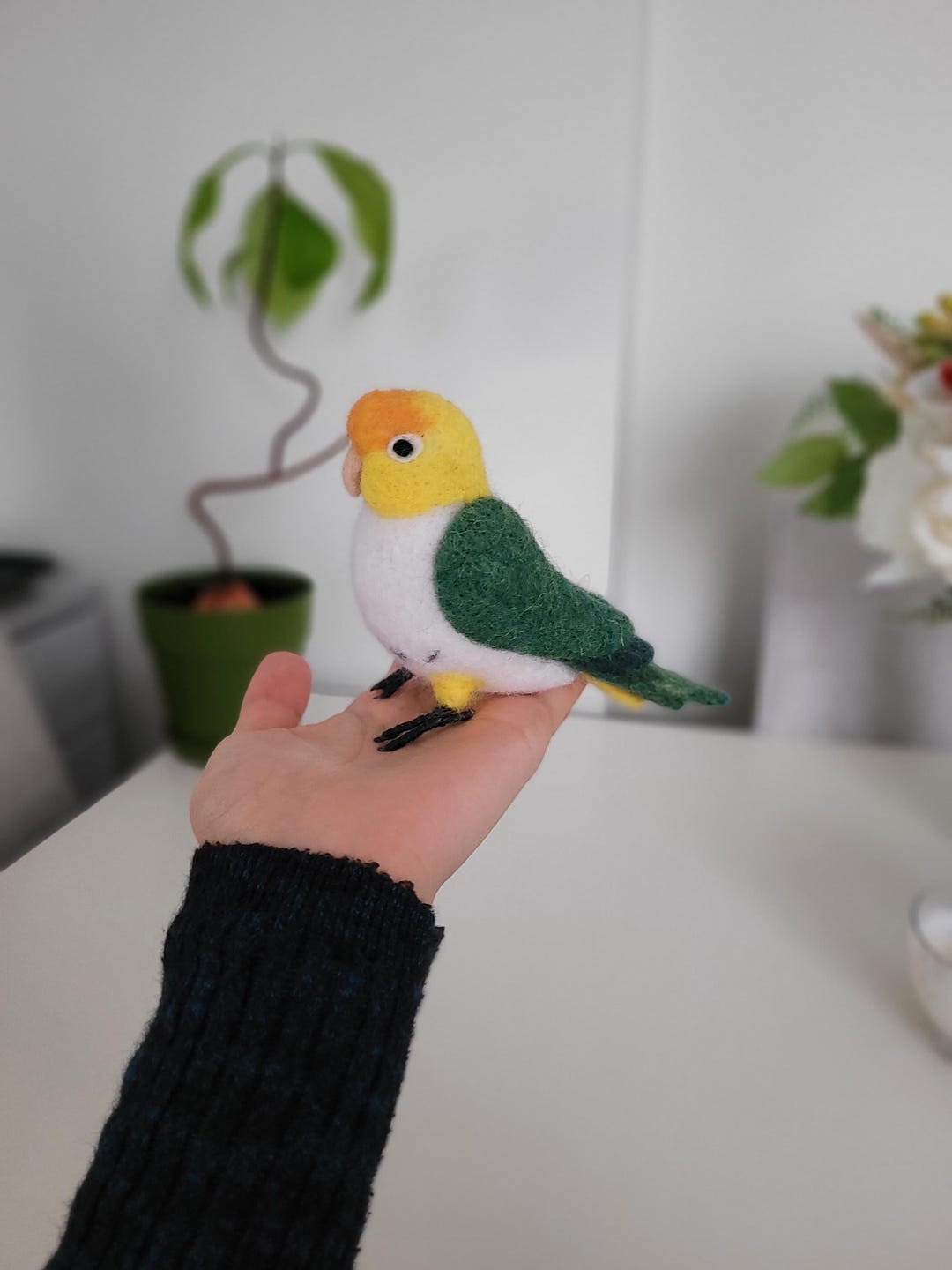 Needle Felted Parrot – Handmade Wool Bird Figurine - Caique Parrot - Etsy