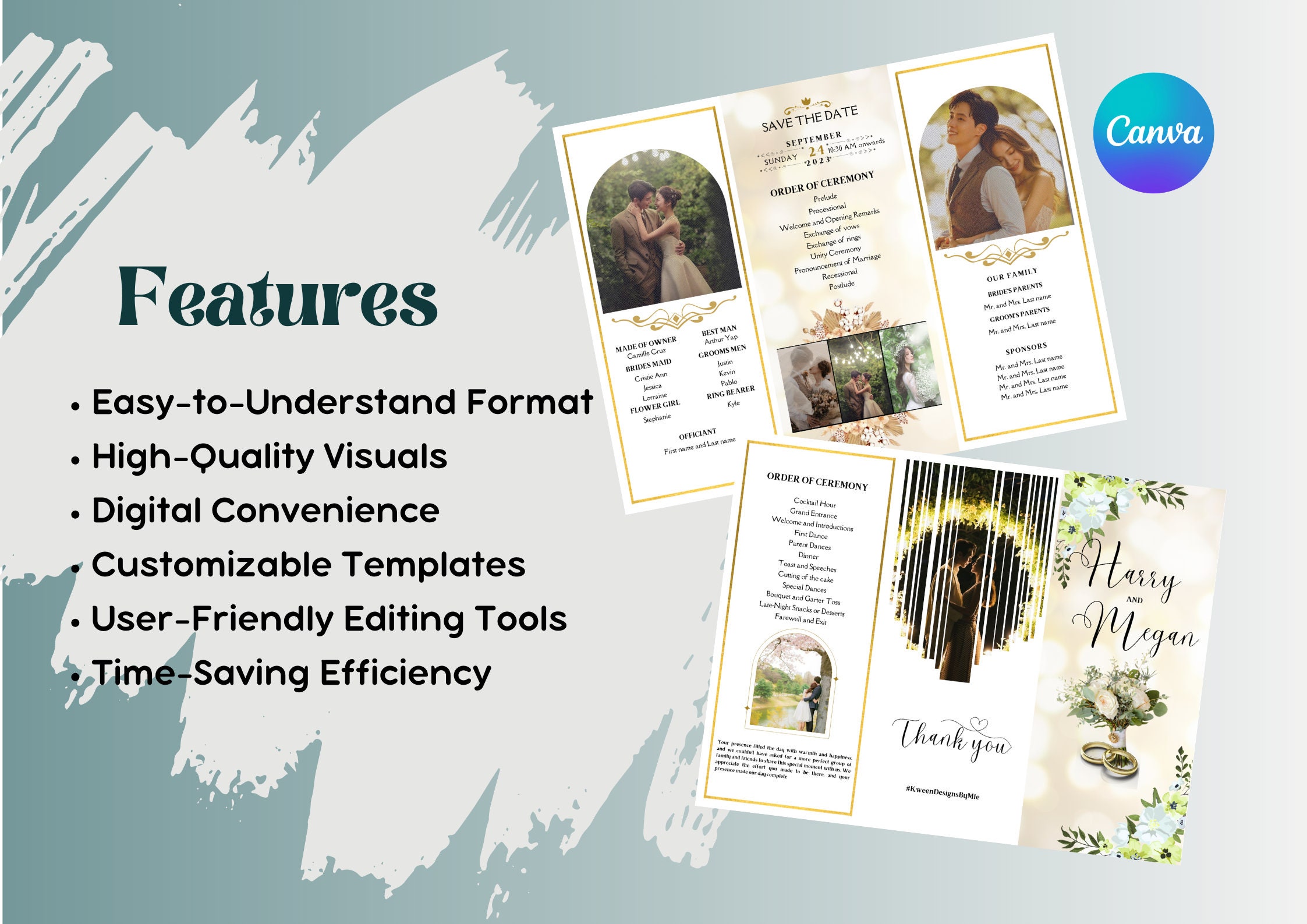 Trifold Wedding Pamphlet Template Custom Brochure Digital Design ...