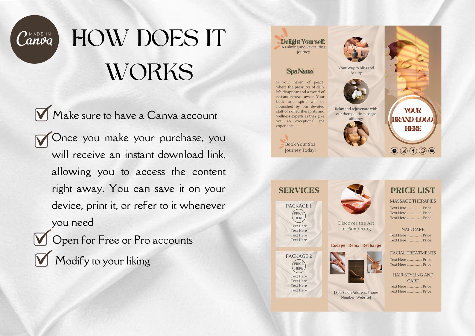 Minimalist Modern Spa Trifold Brochure Editable Template 11x8.5in ...