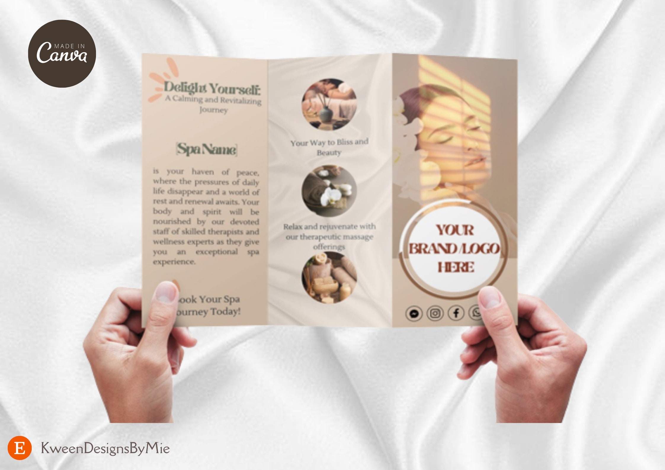 Minimalist Modern Spa Trifold Brochure Editable Template 11x8.5in ...