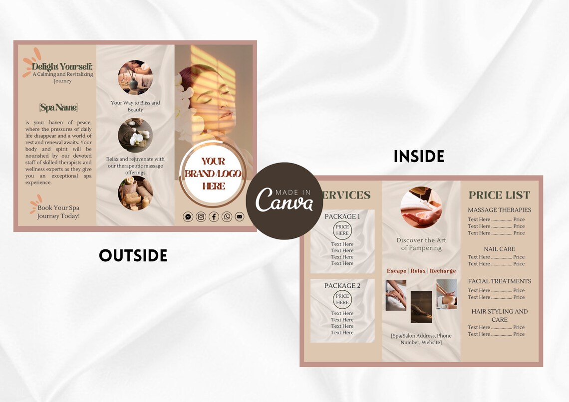 Minimalist Modern Spa Trifold Brochure Editable Template 11x8.5in ...