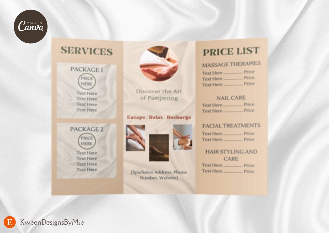 Minimalist Modern Spa Trifold Brochure Editable Template 11x8.5in ...