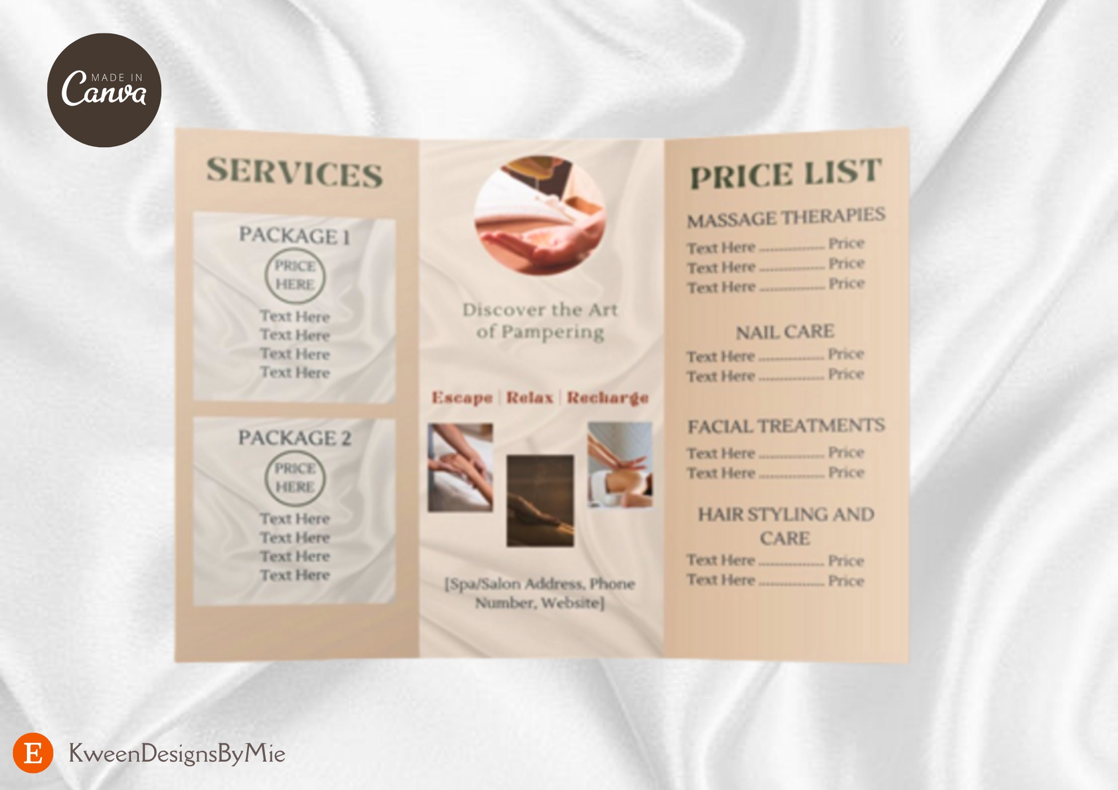 Minimalist Modern Spa Trifold Brochure Editable Template 11x8.5in ...