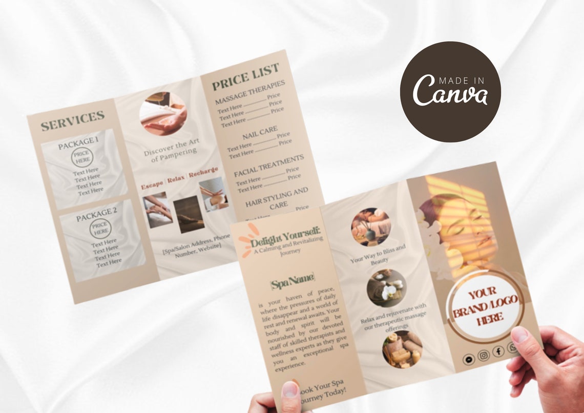 Minimalist Modern Spa Trifold Brochure Editable Template 11x8.5in ...
