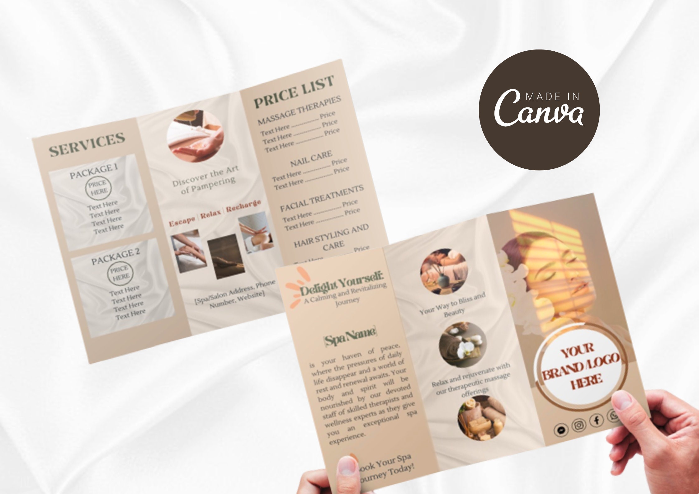 Minimalist Modern Spa Trifold Brochure Editable Template 11x8.5in ...