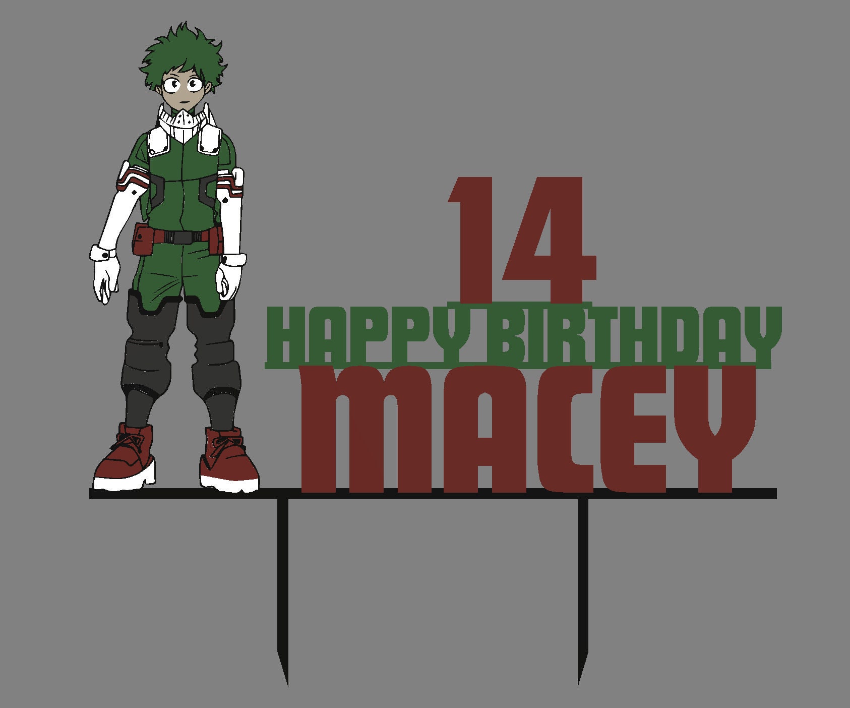 Deku My Hero Anime ANY COLOUR Personalised Custom PLASTIC Cake Topper ...