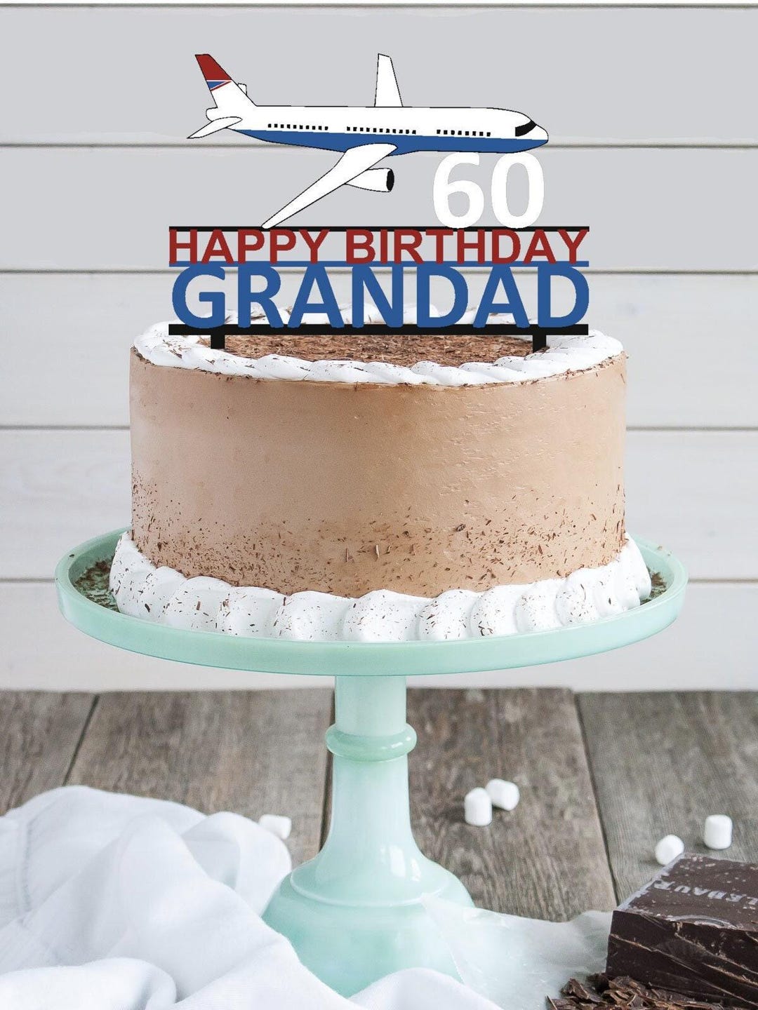 Plane Jumbo Jet Birthday Premium Customisable Mens PLASTIC Cake Topper ...