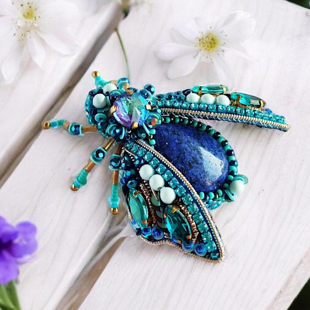 Beaded Beetle Pin Blue Insect Brooch Nature Lover Bug Gifts, Brooches ...
