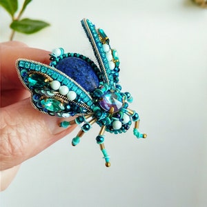 Blue Insect Brooch Beaded Beetle Pin Nature Lover Bug Gifts, Brooches ...