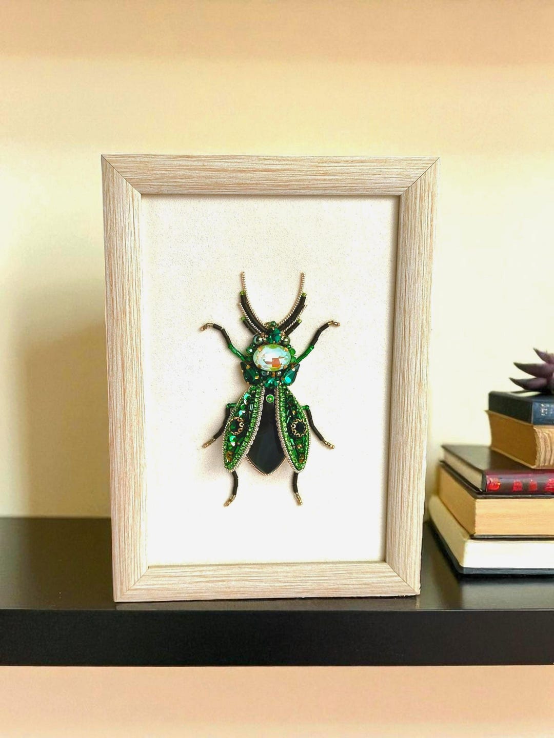Framed Beaded Beetle Art, Embroidered Insect Lovers Decor, Mini Wall ...
