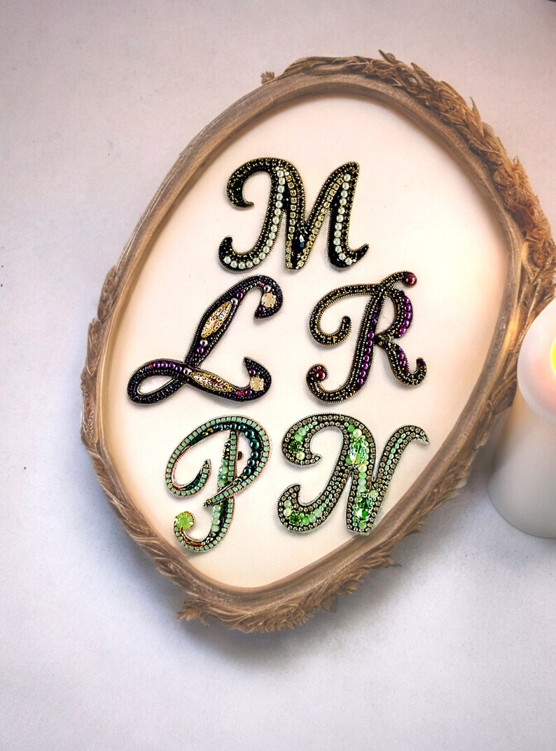 Initial Brooch, Cursive Letter Beaded Lapel Pin, Rhinestone Monogram ...
