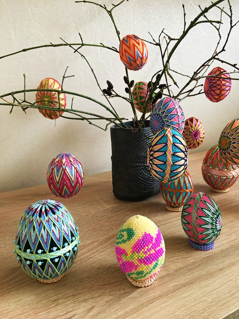 Hand Embroidered Temari Easter Egg: Japanese Ornament, Spring Decor - Etsy