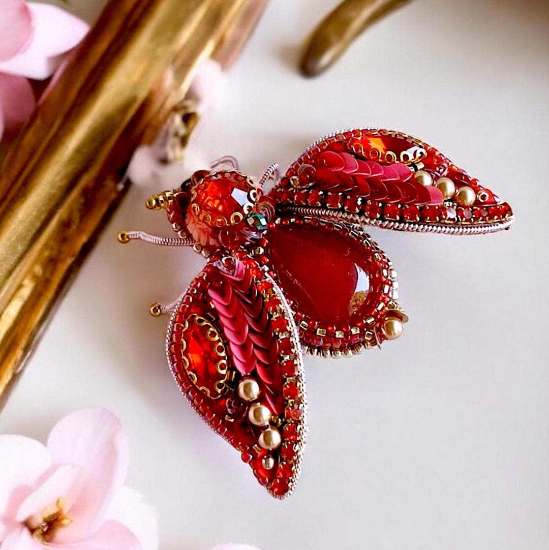 Red Insect Brooch Beaded Beetle Pin Nature Lover Bug Gifts, Brooches ...