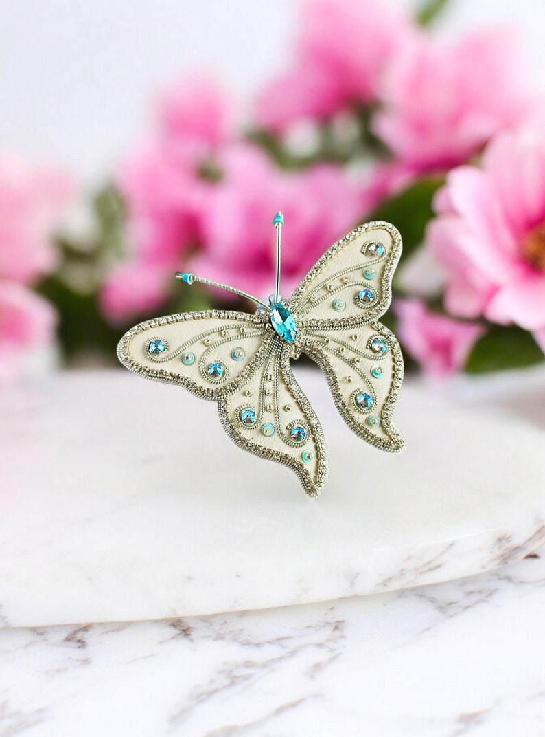 White Butterfly Pin, Beaded Butterfly Brooch Nature Lovers Gift, Insect ...