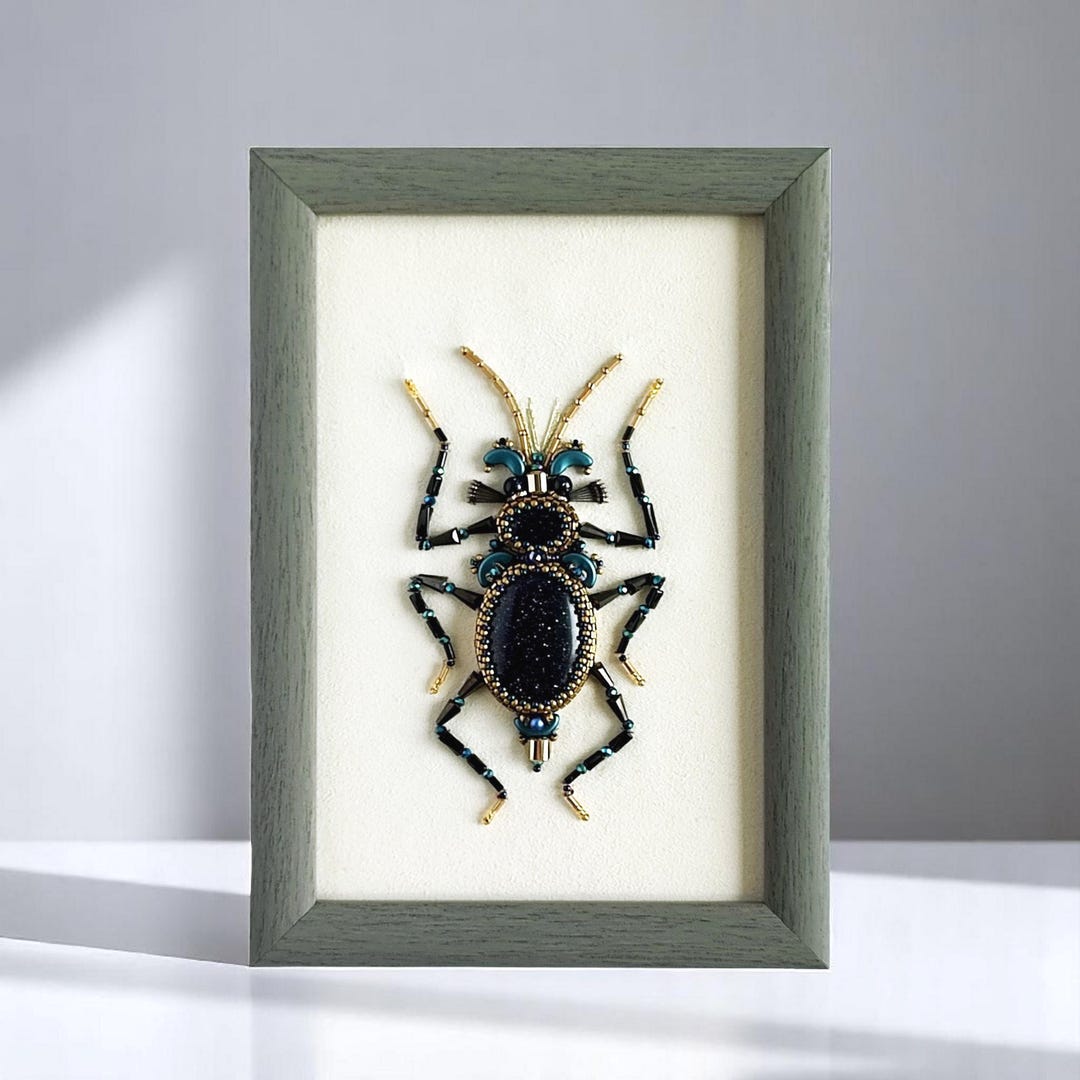 Beaded Bug Wall Decor Mini Framed Art Beetle Art Hanging Decor Quirky ...