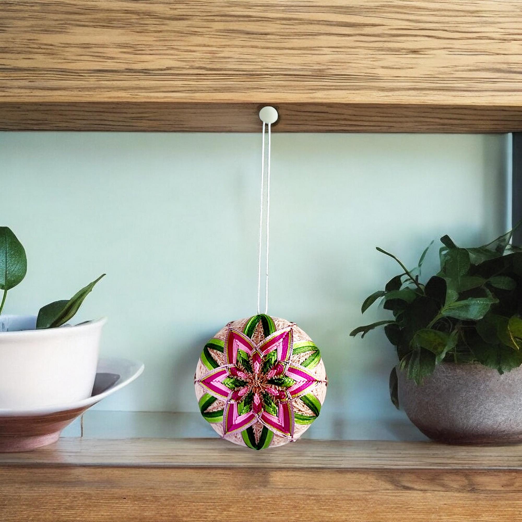 Colorful Floral Temari Ball Christmas Tree Hanging Charm, Japanese Art ...