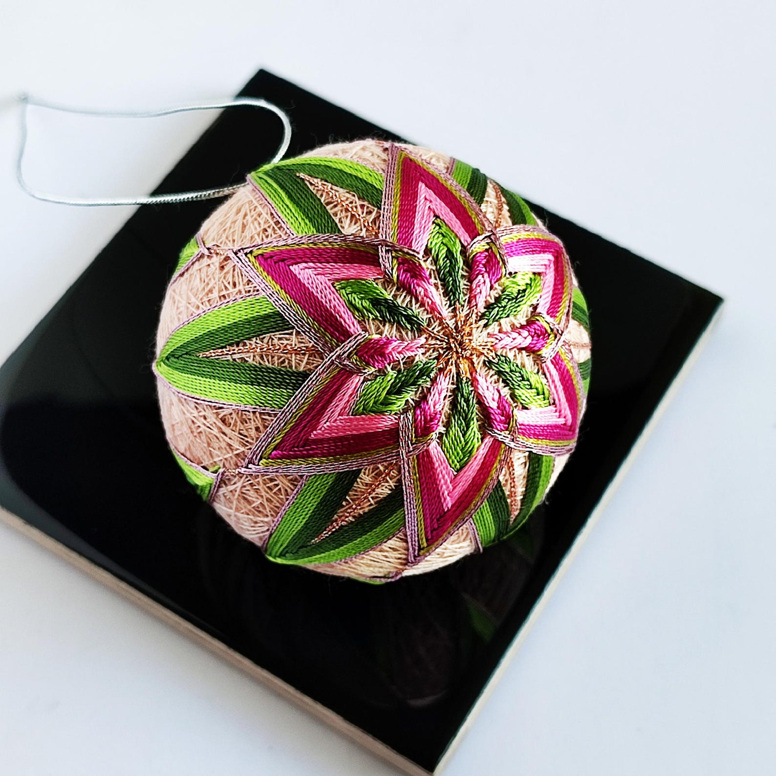 Colorful Floral Temari Ball Christmas Tree Hanging Charm, Japanese Art ...