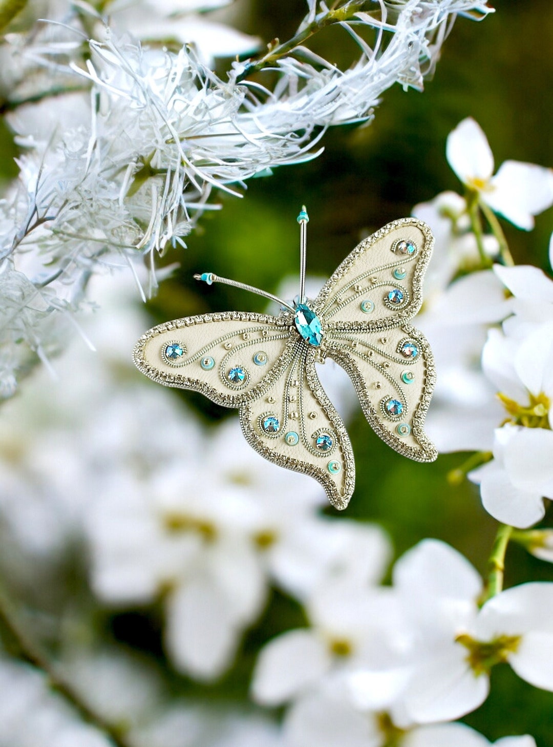 White Butterfly Pin, Beaded Butterfly Brooch Nature Lovers Gift, Insect ...