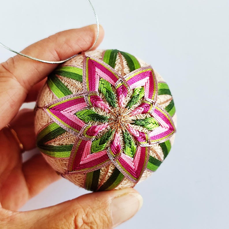 Colorful Floral Temari Ball Christmas Tree Hanging Charm, Japanese Art ...