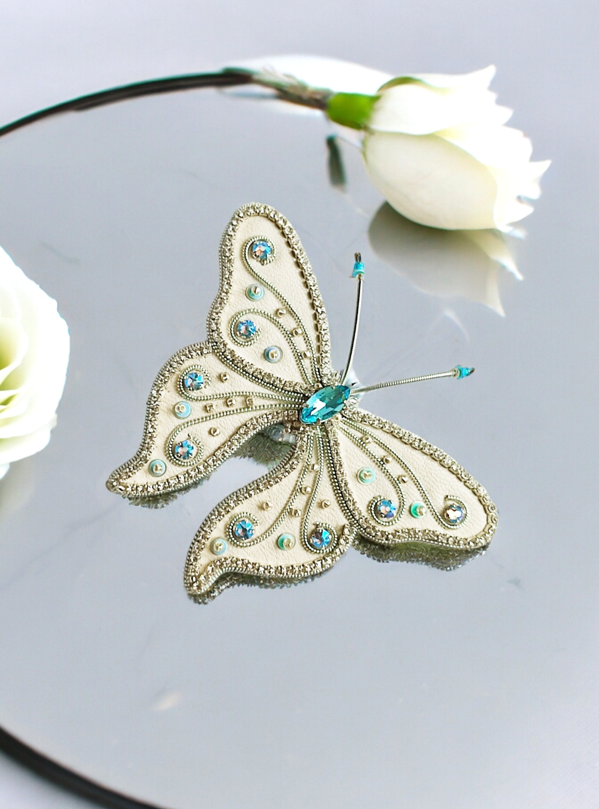 White Butterfly Pin, Beaded Butterfly Brooch Nature Lovers Gift, Insect ...