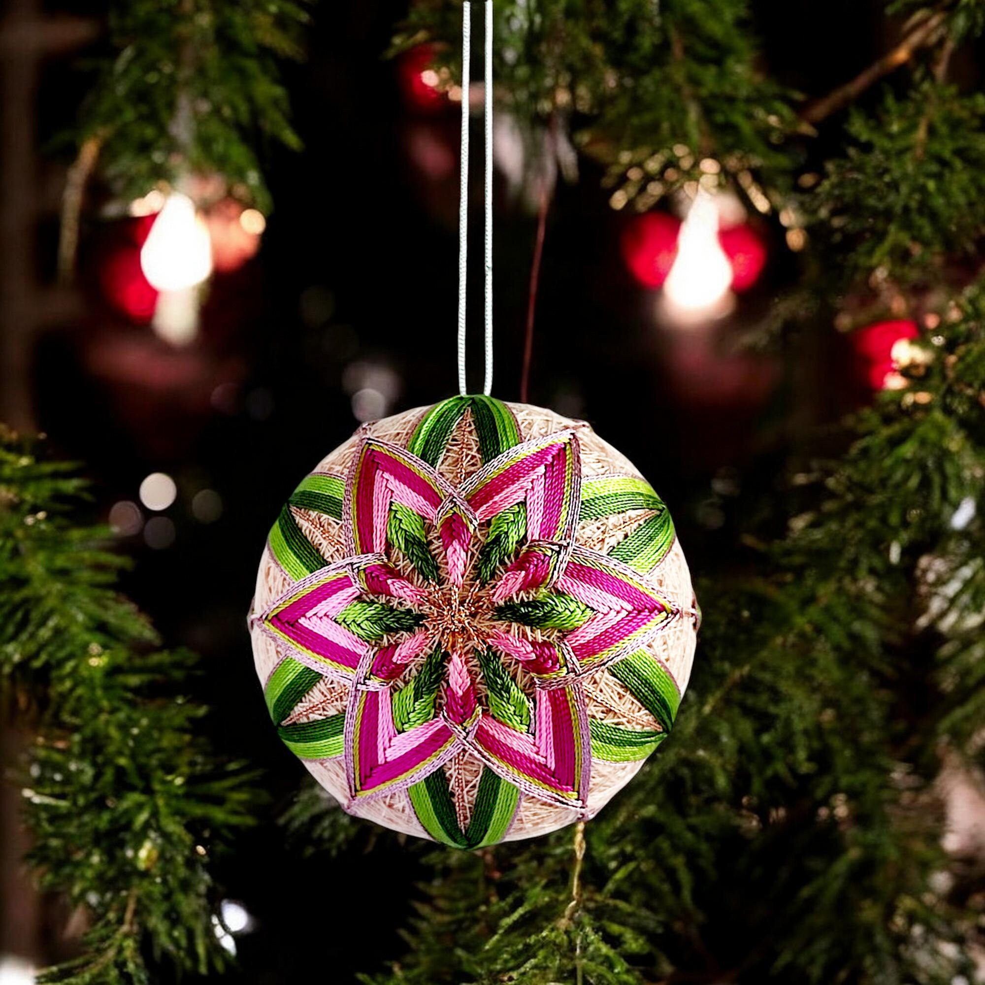 Colorful Floral Temari Ball Christmas Tree Hanging Charm, Japanese Art ...
