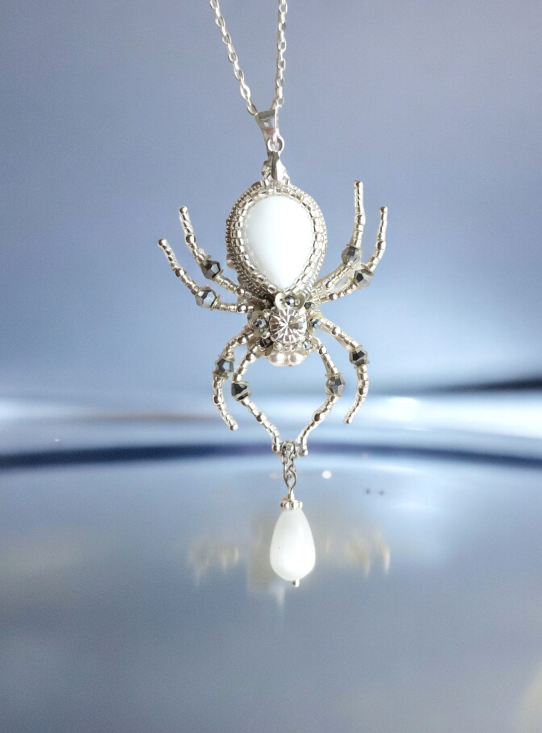 Spider Necklace Silver, White Spider Pendant for Good Luck Gifts ...