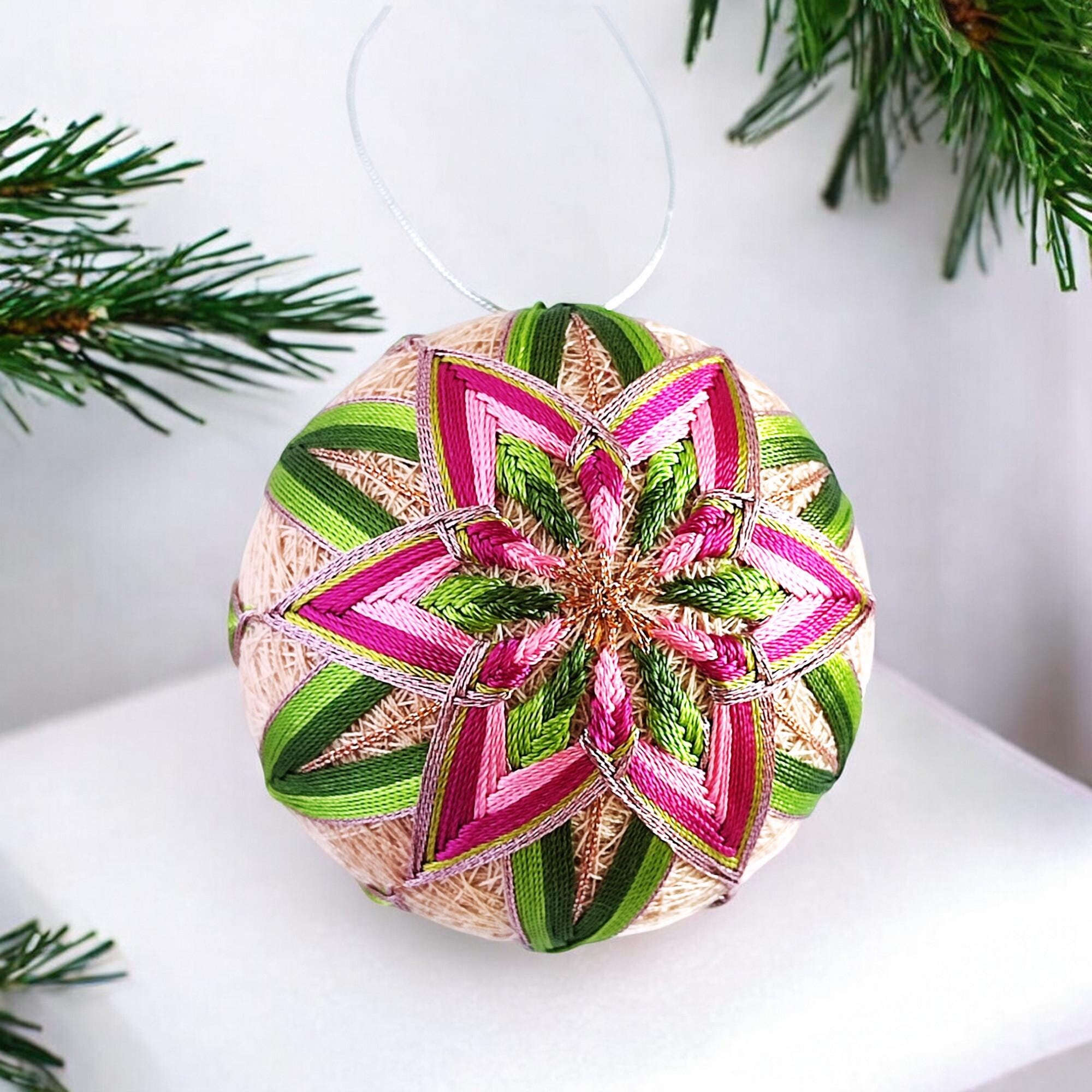 Colorful Floral Temari Ball Christmas Tree Hanging Charm, Japanese Art ...