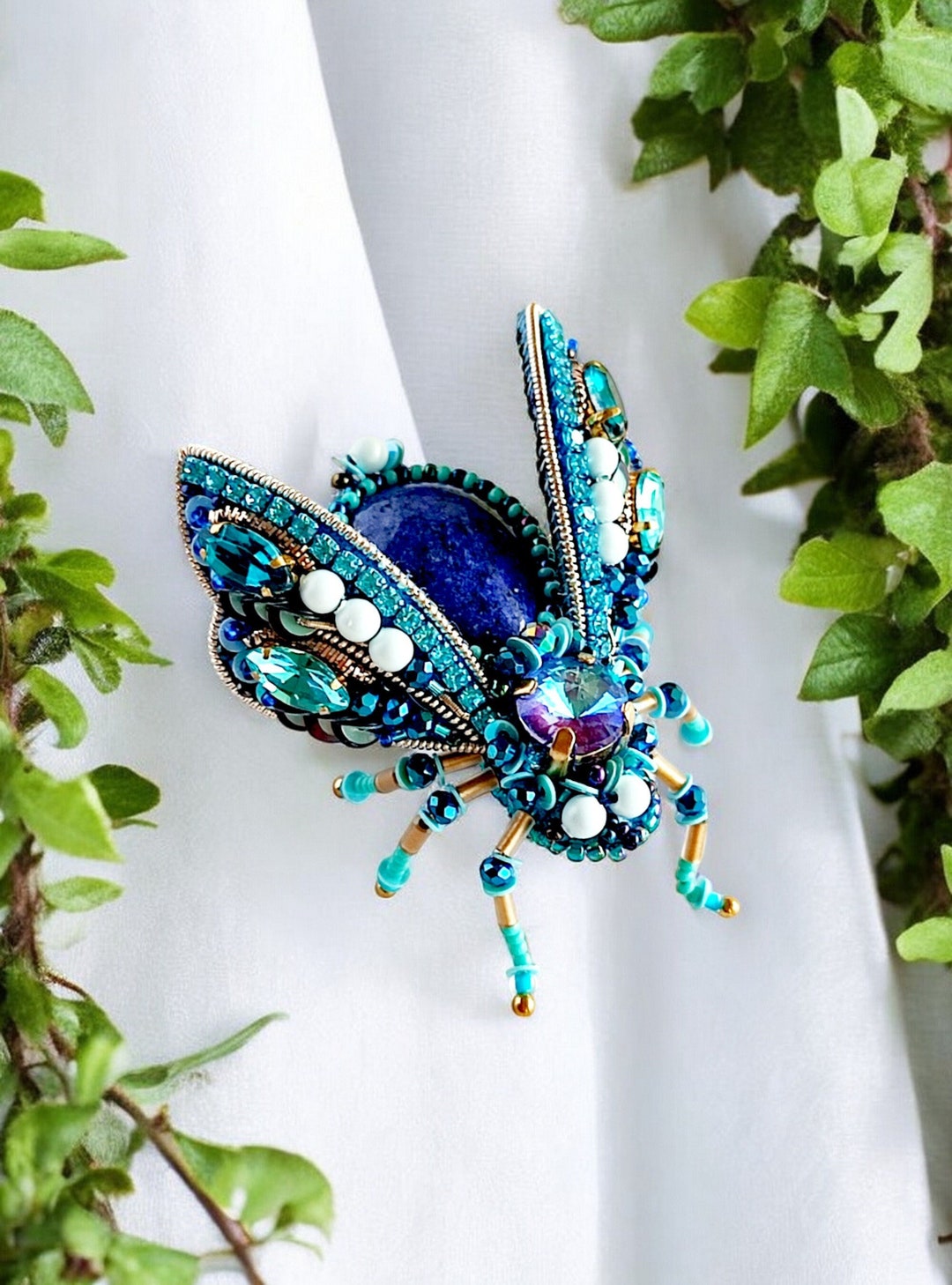 Blue Insect Brooch Beaded Beetle Pin Nature Lover Bug Gifts, Brooches ...