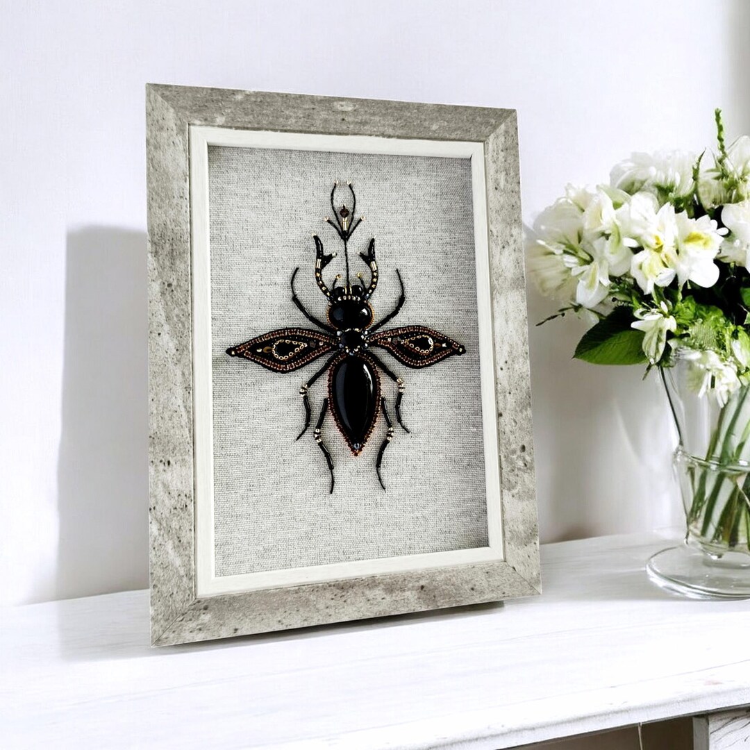 Bug Wall Decor Framed Insect Art Embroidered Wall Art Quirky Home Decor ...