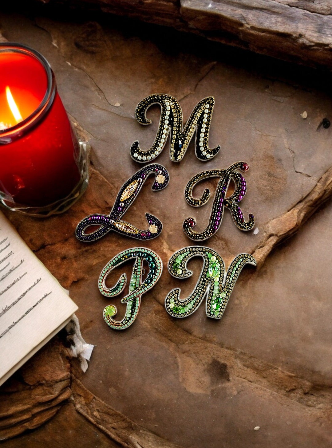 Initial Brooch, Cursive Letter Beaded Lapel Pin, Rhinestone Monogram ...