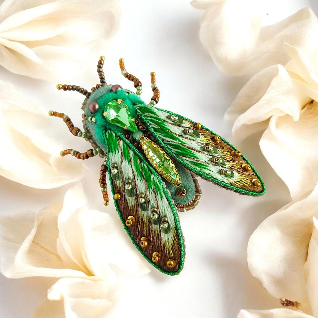 Cicada Brooch Beetle Pin Green Insect Handcrafted Jewelry, Hand ...