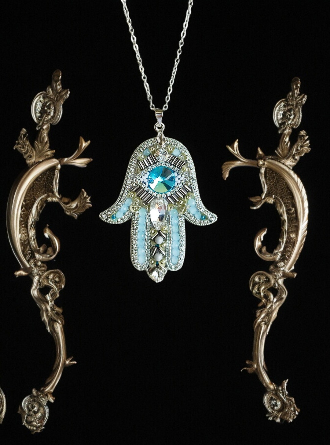 Beaded Hamsa Necklace Pendant, Evil Eye Hamsa Necklace Cute Spiritual ...