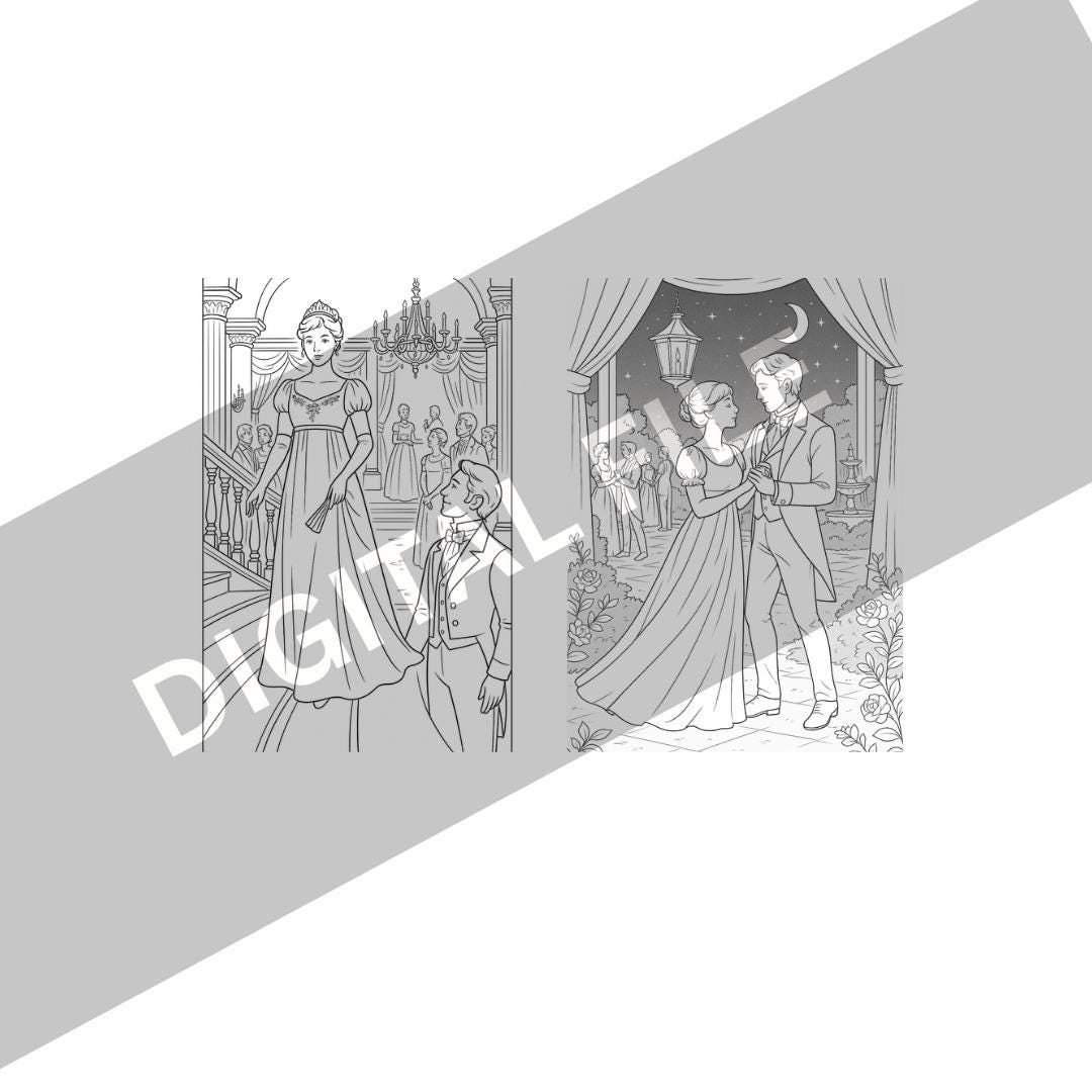 Regency Debutante Coloring Pages – 20 Printable Vintage-inspired ...