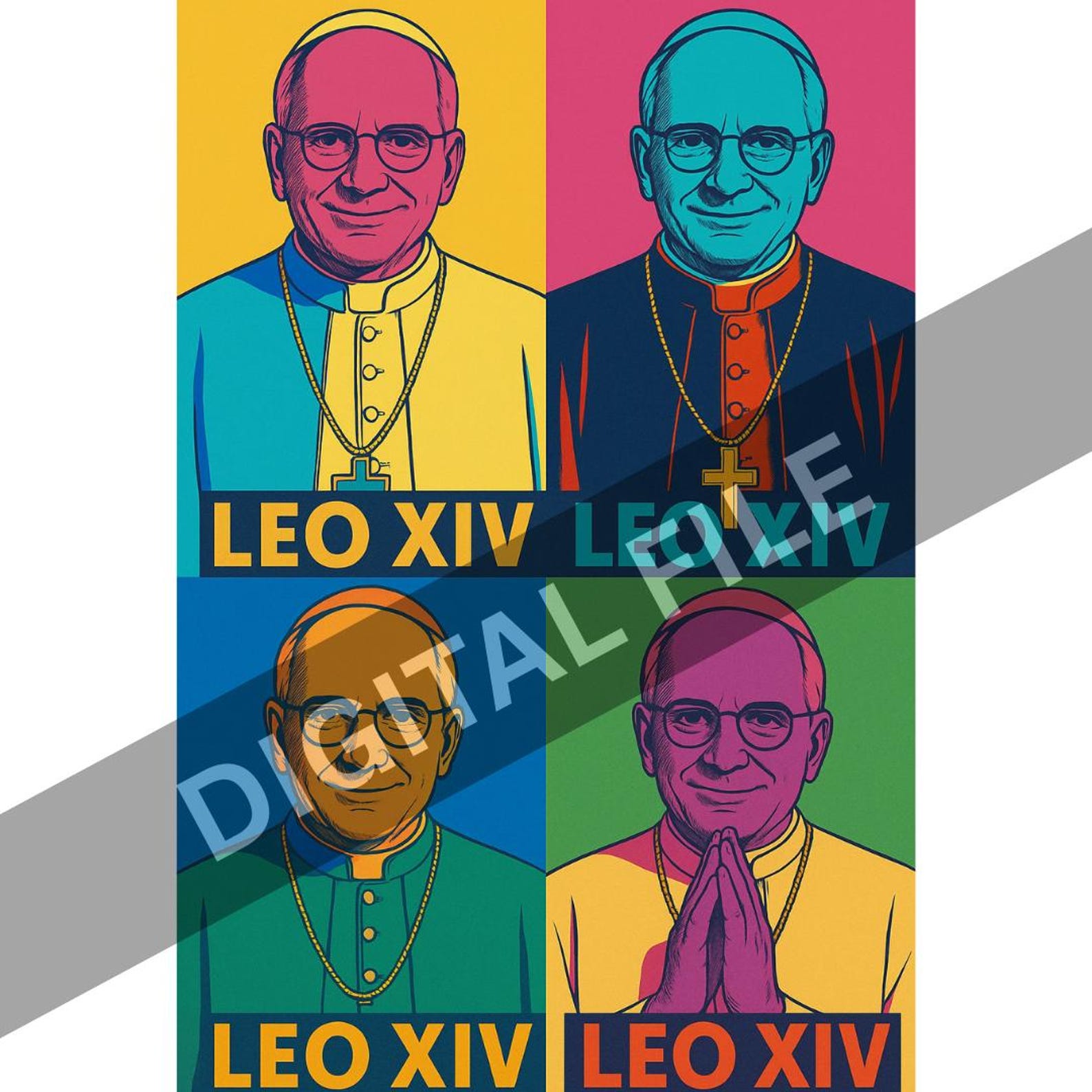 Pope Leo XIV Pop Art Poster – Catholic Digital Wall Art, Modern ...
