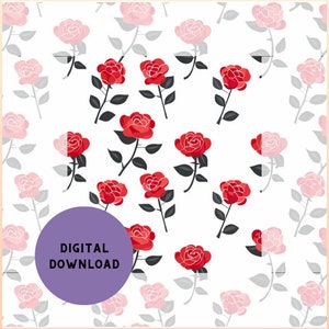 Seamless Minimalist Red Rose Digital Paper Seamless Rose Scrapbook ...