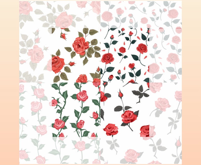 Seamless Minimalist Red Rose Digital Paper Seamless Rose Scrapbook ...