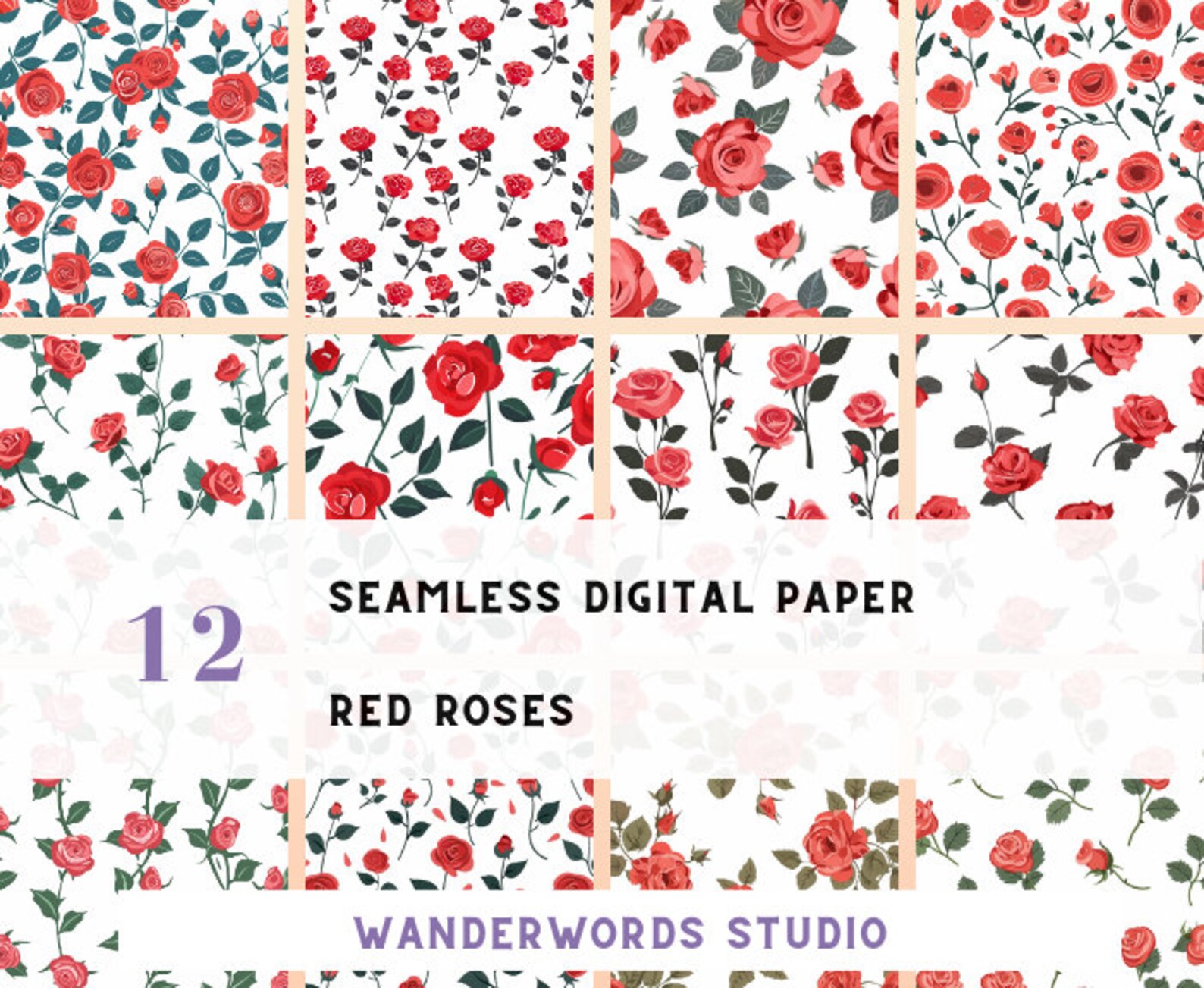 Seamless Minimalist Red Rose Digital Paper Seamless Rose Scrapbook ...