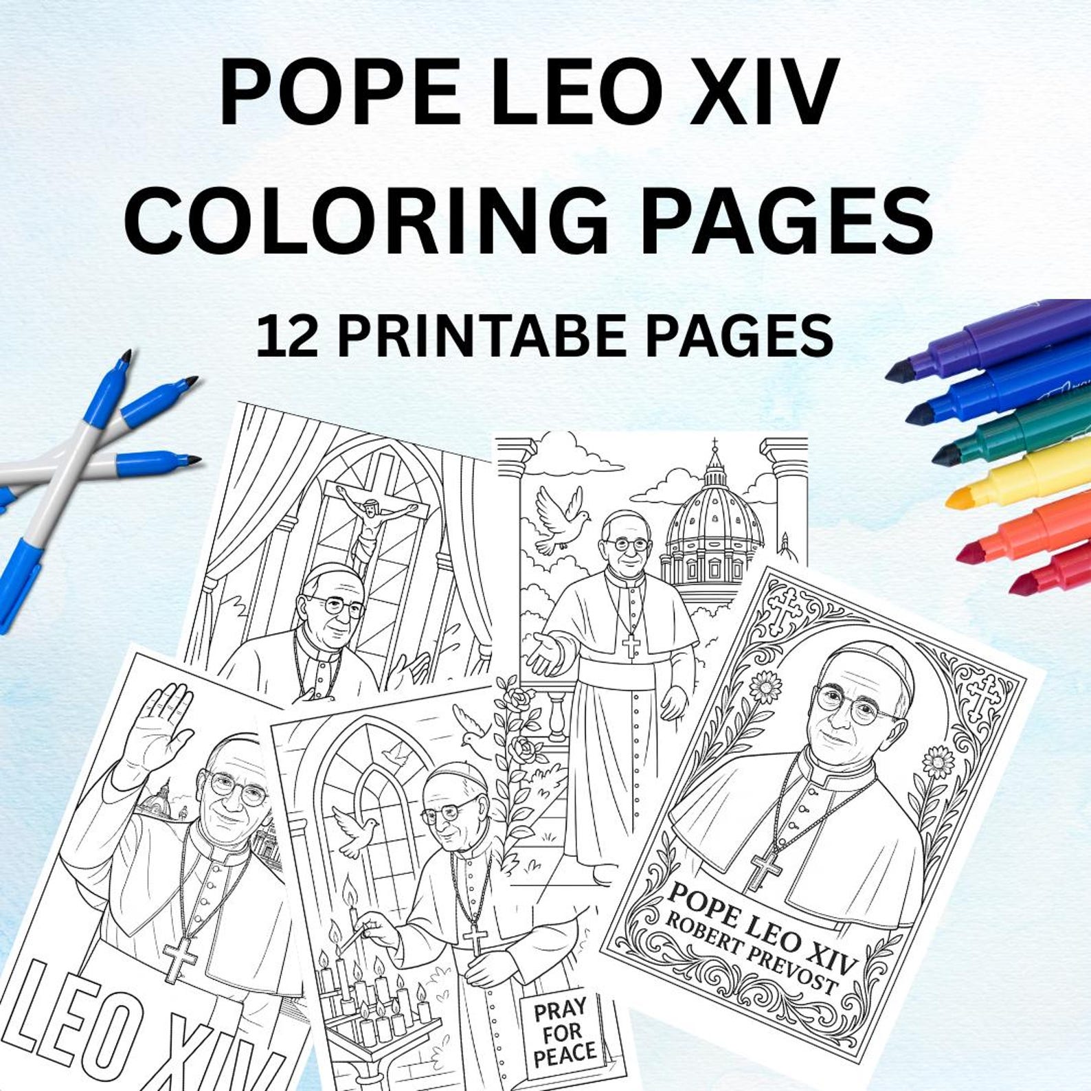 Pope Leo XIV Coloring Pages – 12 Printable Catholic Coloring Sheets for ...