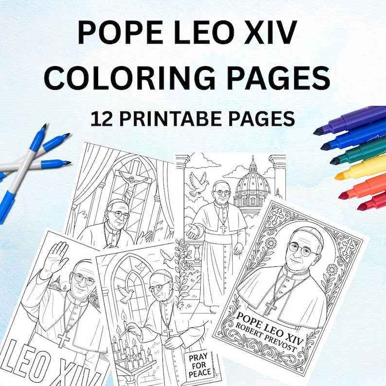 Pope Leo XIV Coloring Pages – 12 Printable Catholic Coloring Sheets for ...