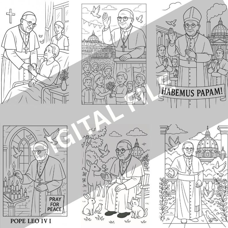Pope Leo XIV Coloring Pages – 12 Printable Catholic Coloring Sheets for ...