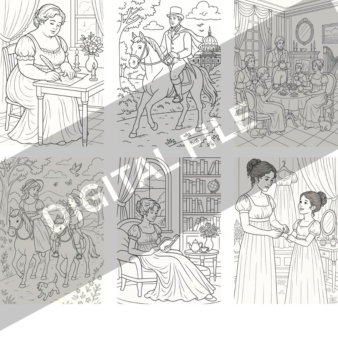 Regency Debutante Coloring Pages – 20 Printable Vintage-inspired ...