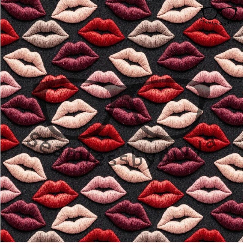 Embroidered Lips Seamless Pattern | Pop Art Fabric Print (digital ...