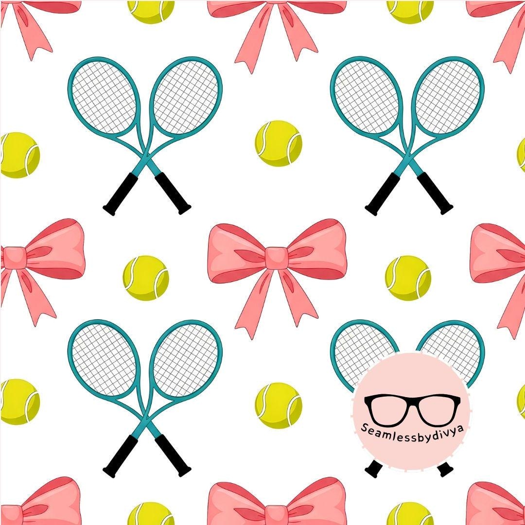 Tennis Seamless Pattern Digital Paper, Pink Bow Coquette Background ...