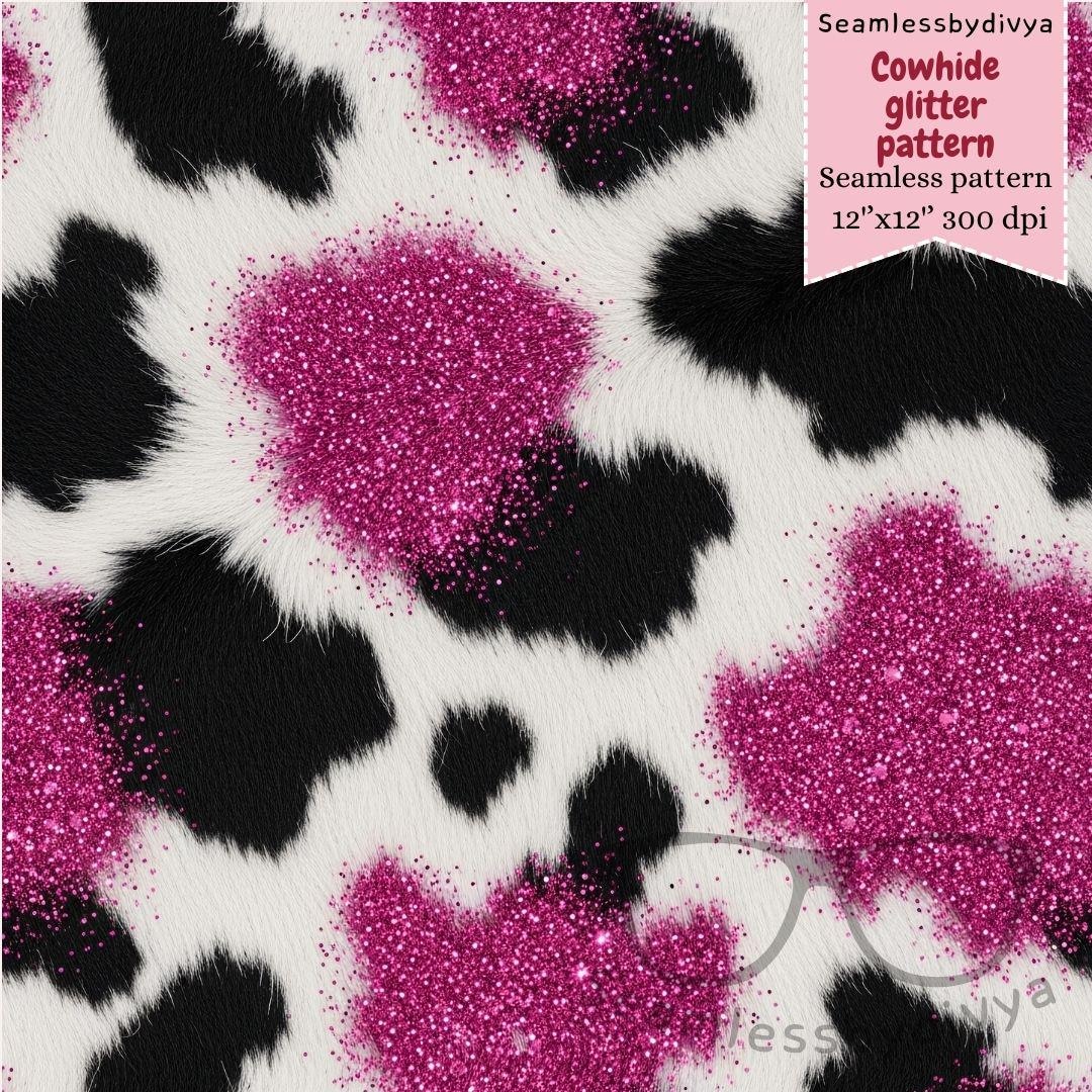 Pink Glitter Cow Print Seamless Pattern Digital Paper, Faux Fur Animal ...