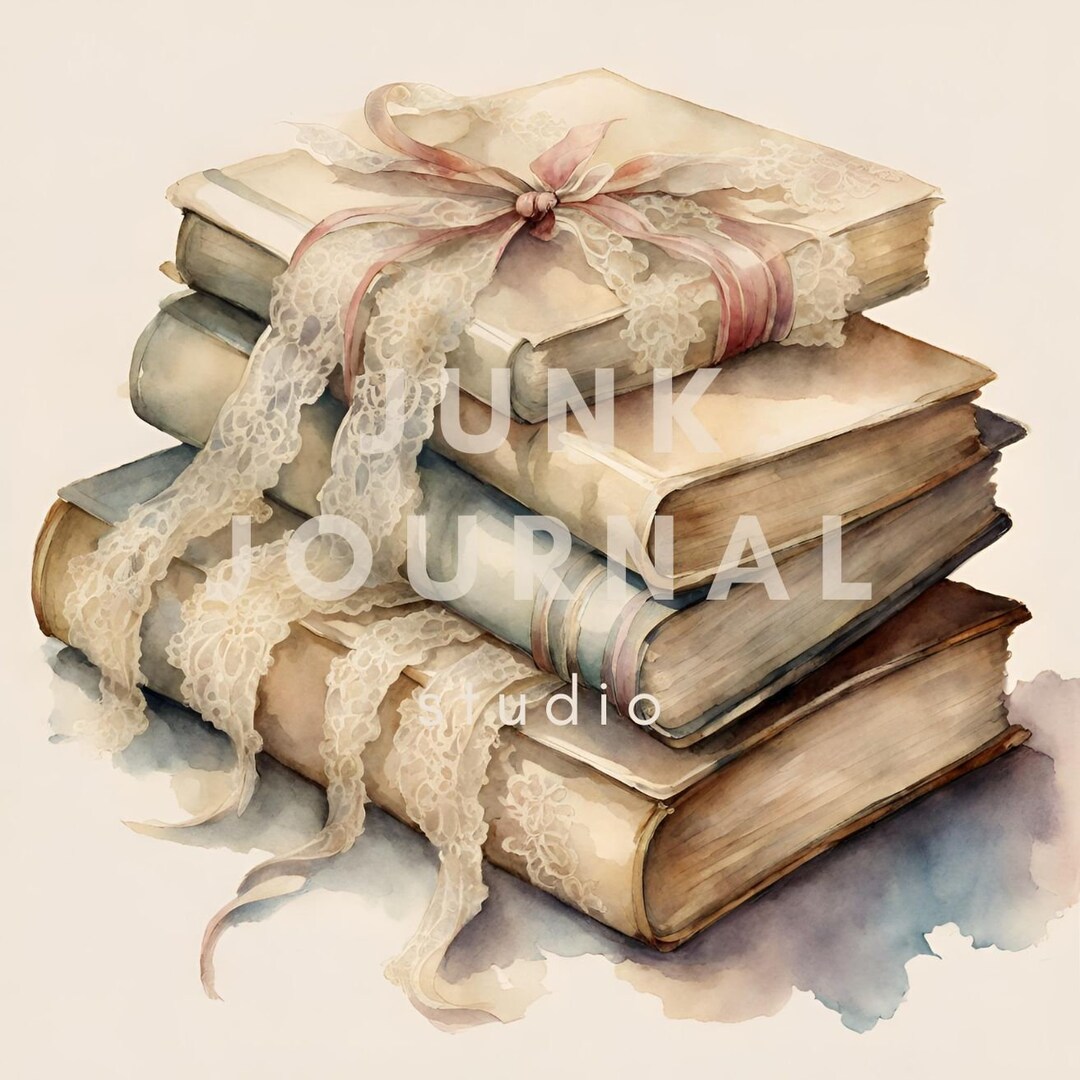 25 Shabby Chic Book Stack Images Vol. 1 for Junk Journal Digital ...