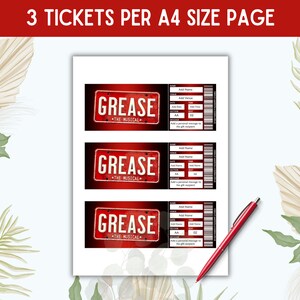 Editable Grease Broadway Ticket Template, Printable Ticket, Musical ...